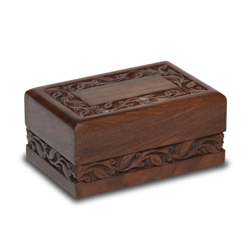 Rosewood Urn with Hand-Carved Border - Angel Paws