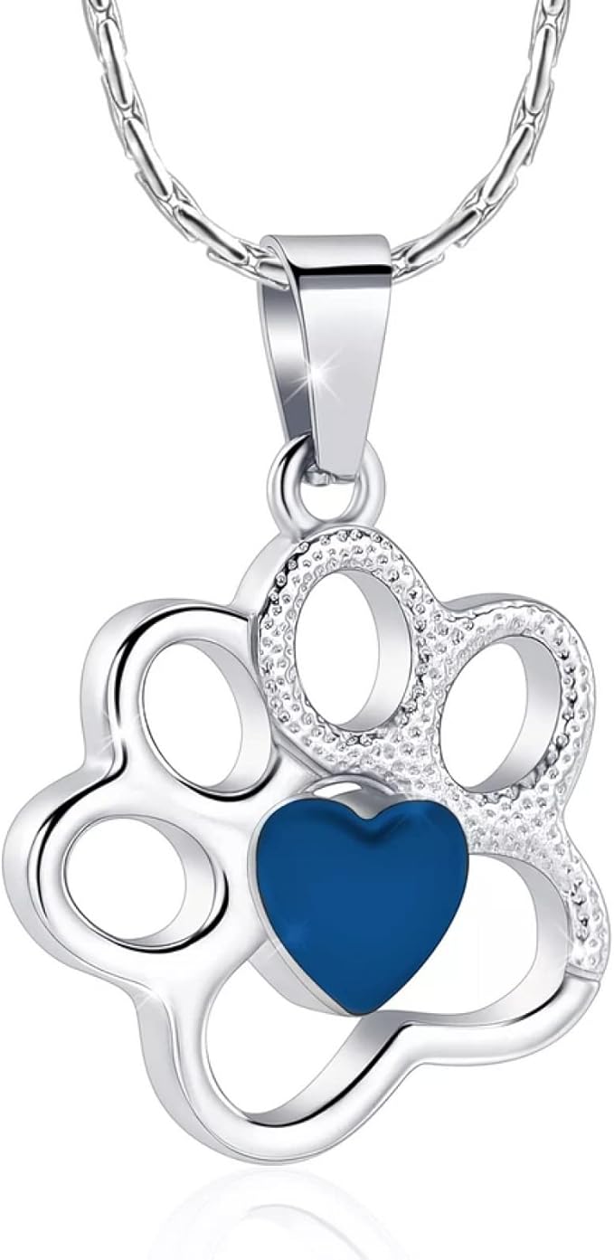 Paw Print with Blue Heart Pendant - Angel Paws